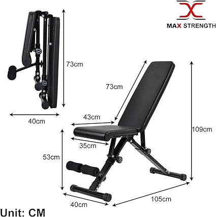 MAXSTRENGTH Adjustable Weight Lifting Bench | Foldable Incline/Decline ...